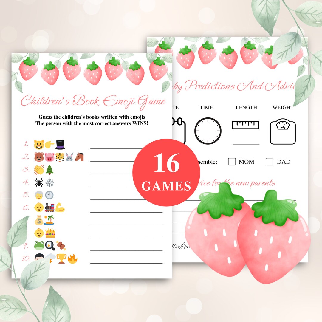 Printable Strawberry Baby Shower Games: Berry Sweet Theme, 16 Game ...
