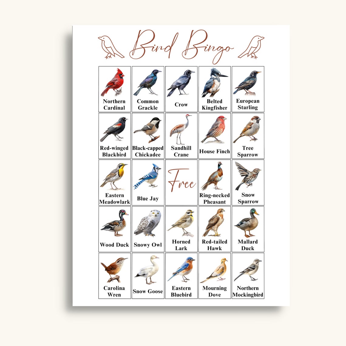 50 Printable Bird Bingo Cards Bird Species Picture Bingo Ornithology ...