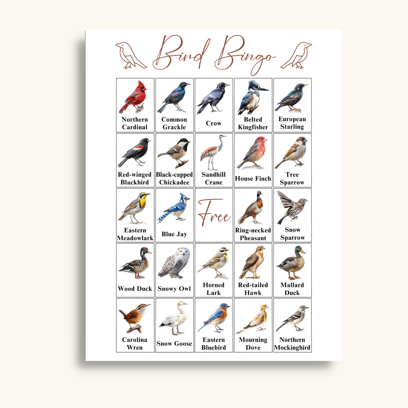 50 Printable Bird Bingo Cards | Bird Species Picture Bingo ...