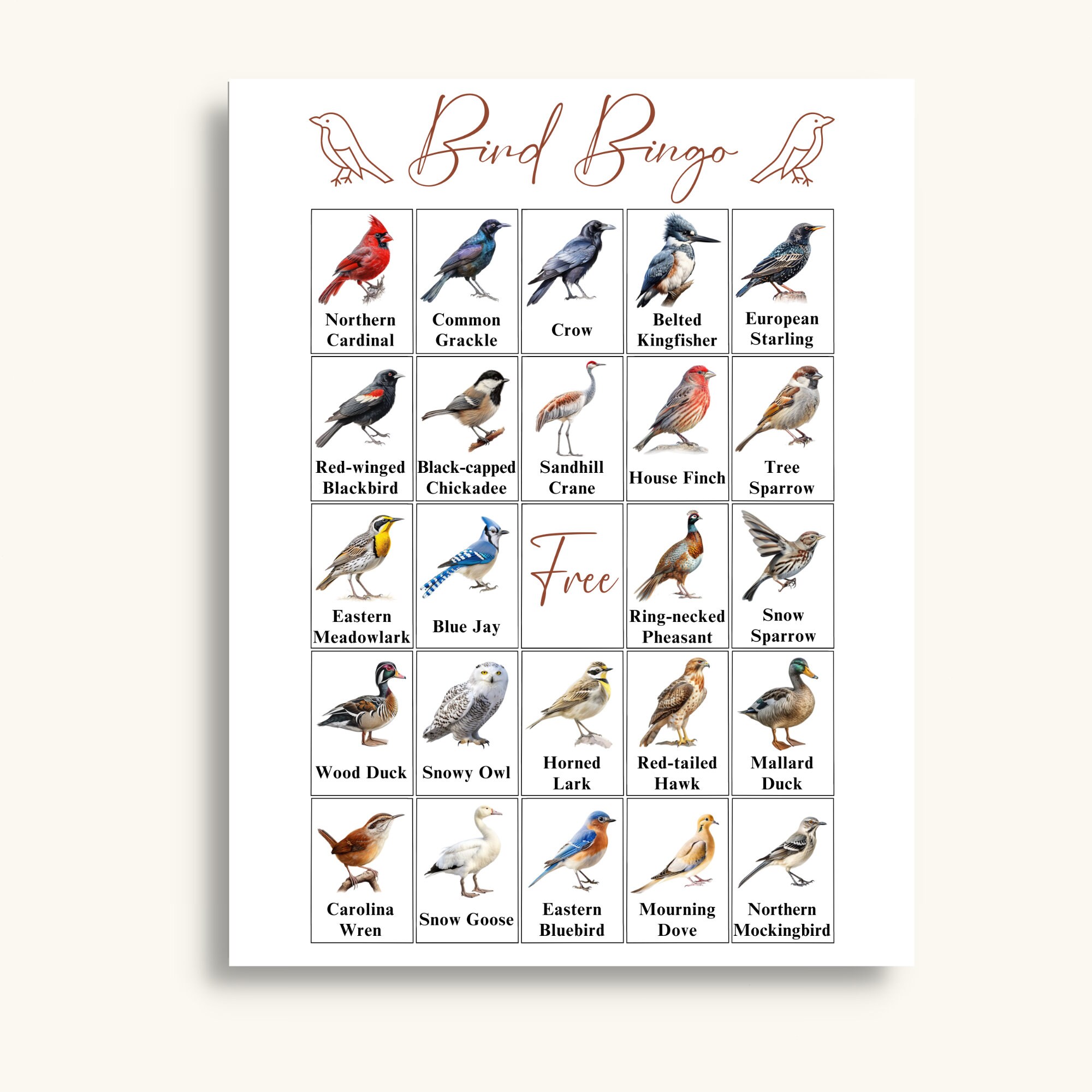 50 Printable Bird Bingo Cards | Bird Species Picture Bingo ...