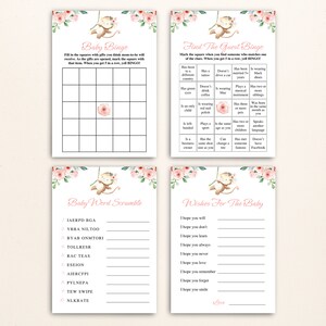 16 Printable Pink Monkey Baby Shower Games | Floral Safari Baby Shower ...
