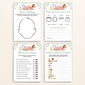 16 Printable Farm Animals Baby Shower Games, Barnyard Baby Shower Game ...