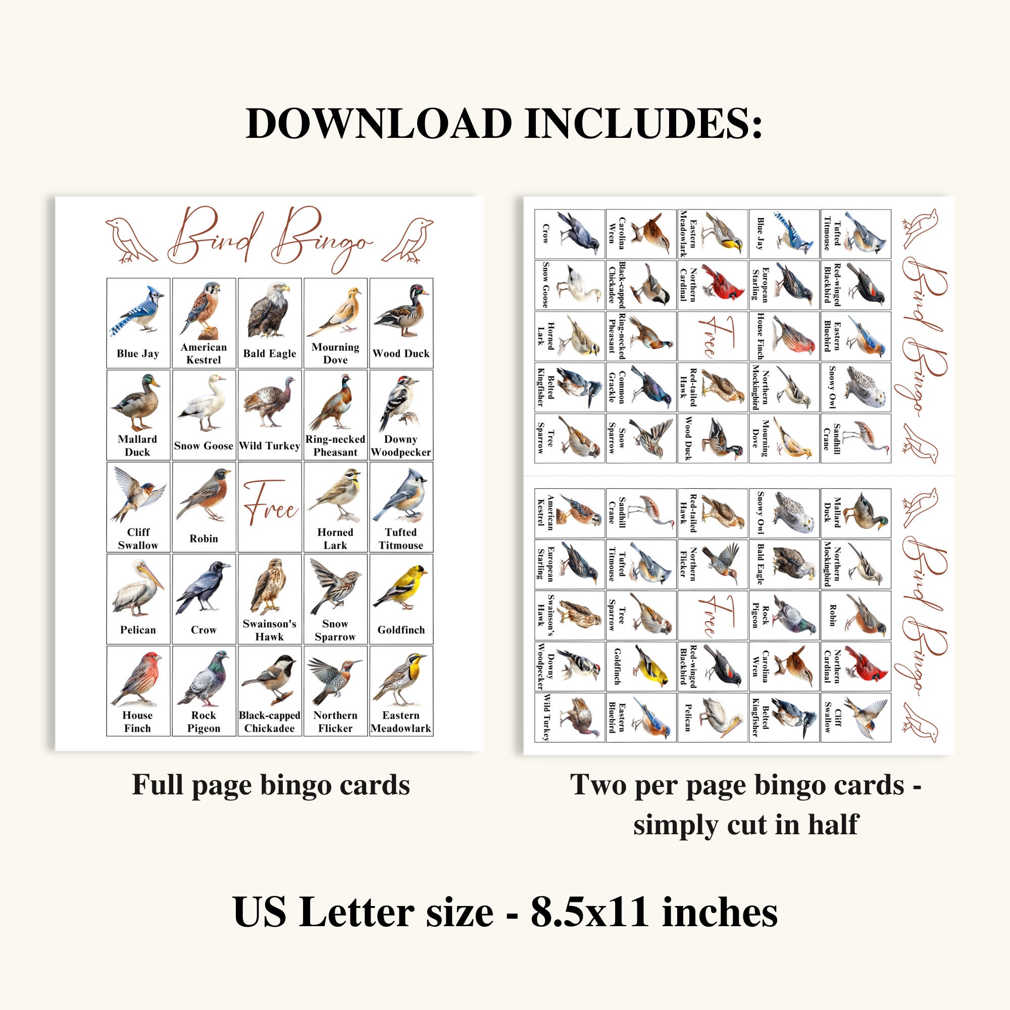 50 Printable Bird Bingo Cards | Bird Species Picture Bingo ...