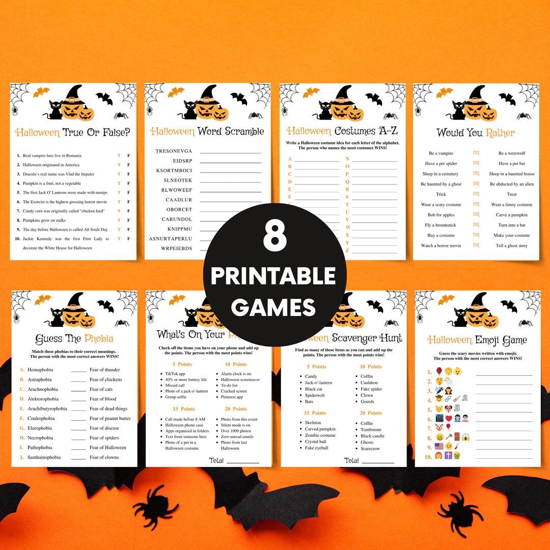 Printable Halloween Party Games, Halloween Game Bundle, Orange and ...