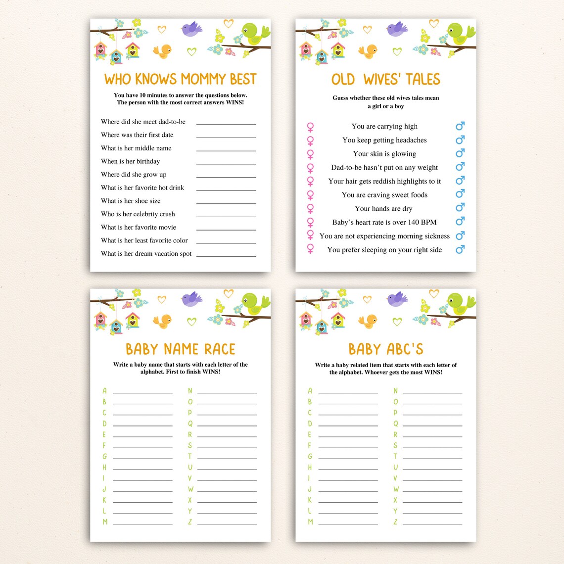 16 Printable Bird Baby Shower Games Little Birdie Baby - Etsy