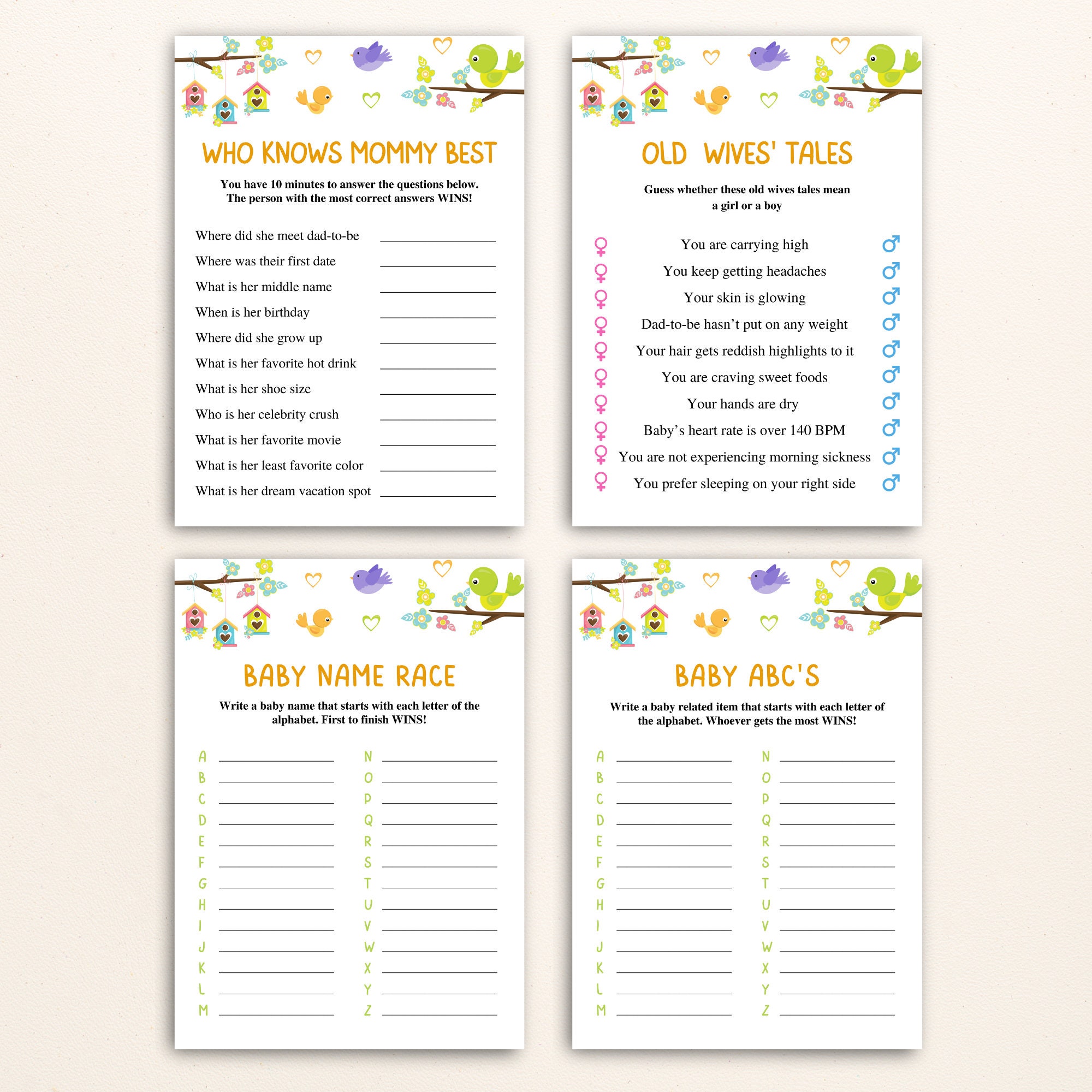 16 Printable Bird Baby Shower Games Little Birdie Baby Shower Game ...
