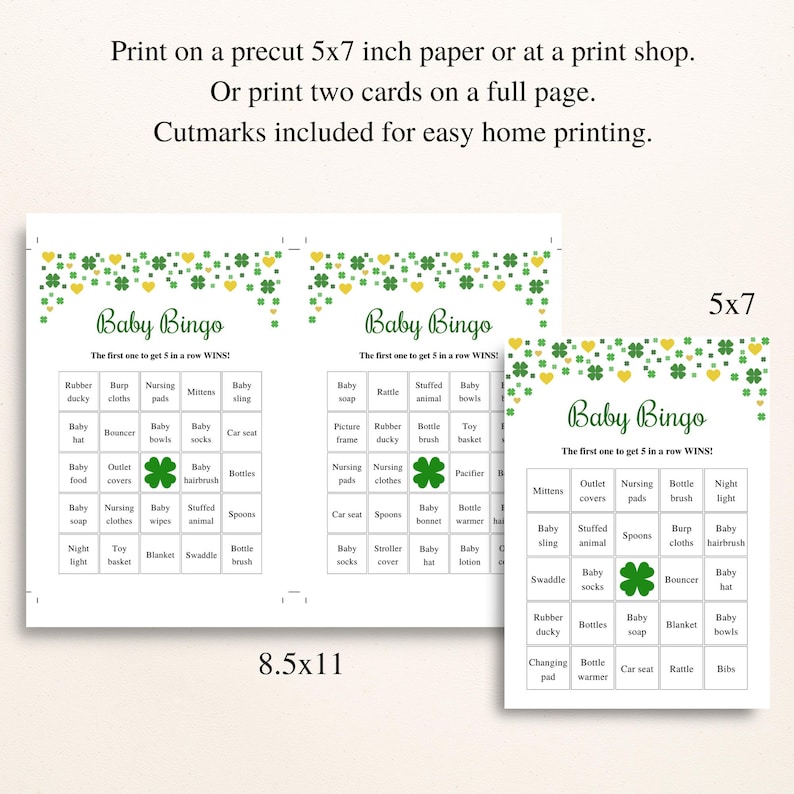 100 Printable Shamrock Baby Shower Bingo Cards, Prefilled Baby Shower ...