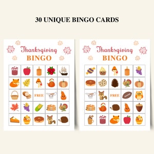 30 Printable Thanksgiving Bingo Cards | Thanksgiving Games for Kids ...
