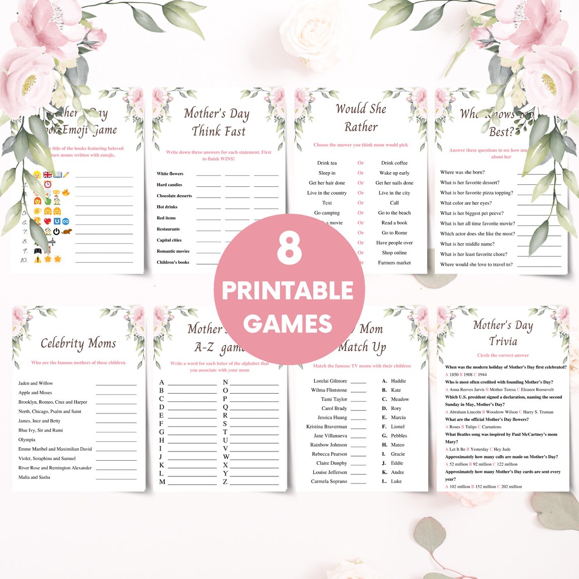 Printable Mothers Day Game Bundle Mothers Day Games for - Etsy