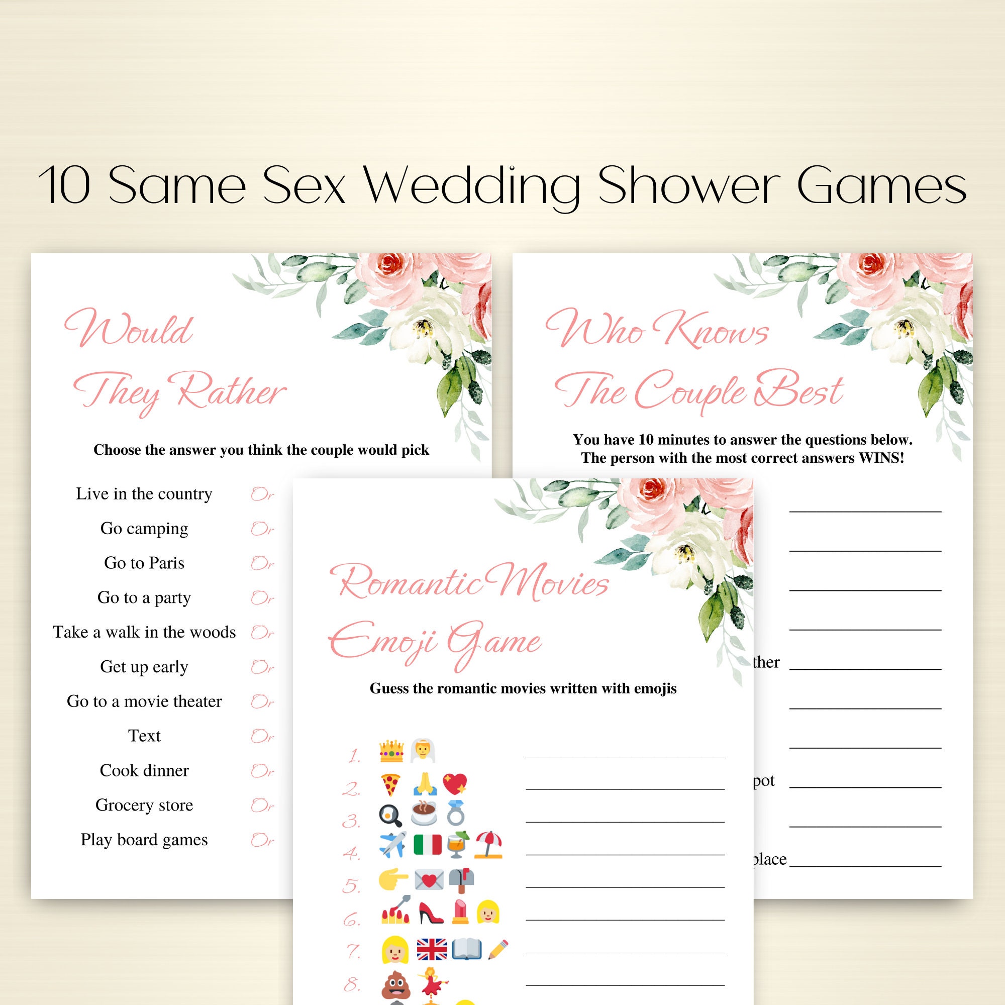10 Printable Same Sex Wedding Shower Games Same Sex Shower Game Bundle