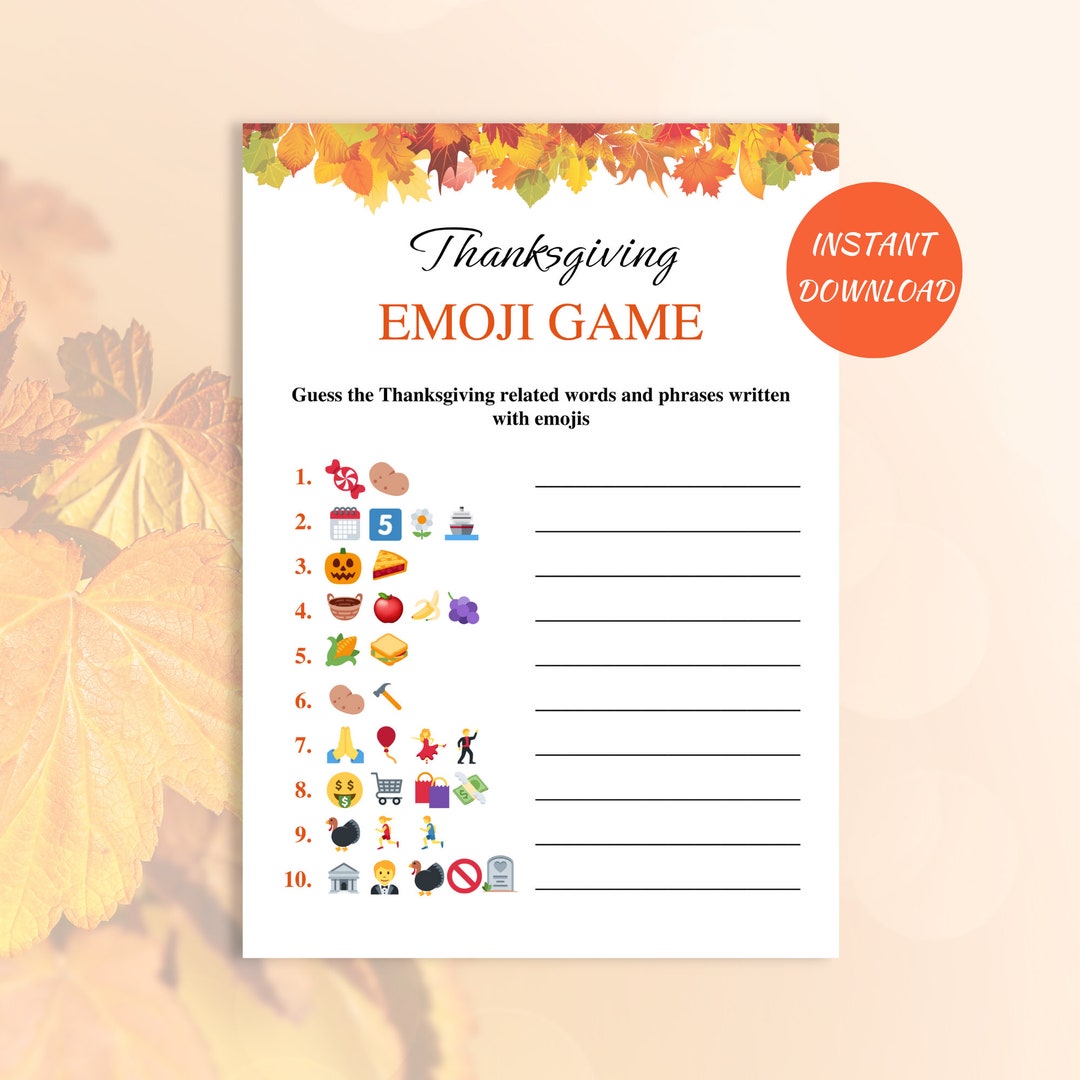 Printable Thanksgiving Emoji Game: Answer Key Included DOWNLOAD - Etsy