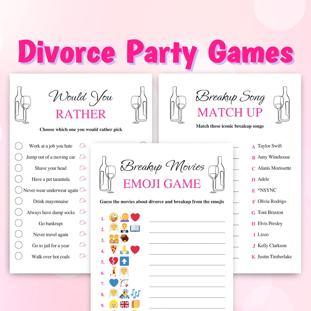 10 Printable Divorce Party Games, Divorce Celebration Game Bundle ...