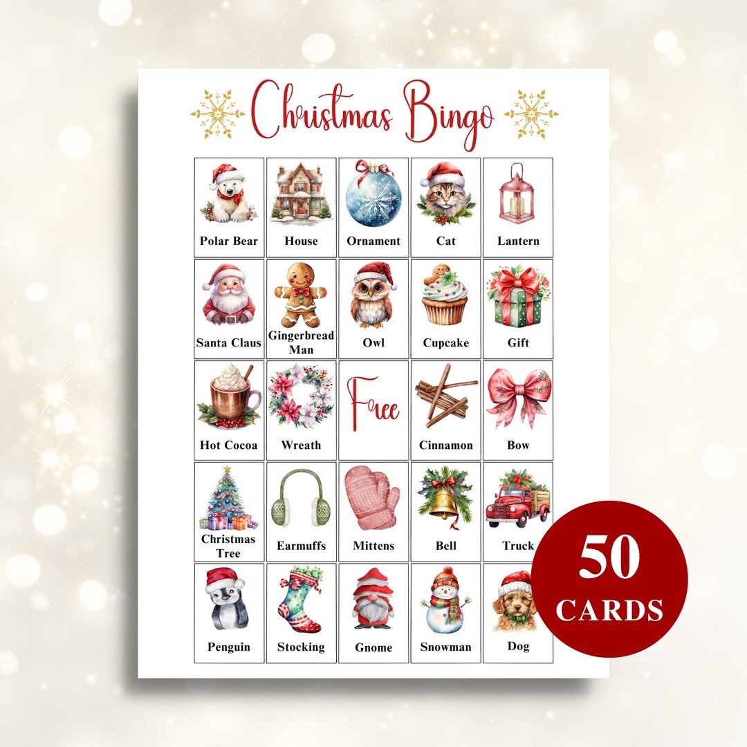 50 Printable Christmas Bingo Cards | Christmas Picture Bingo ...