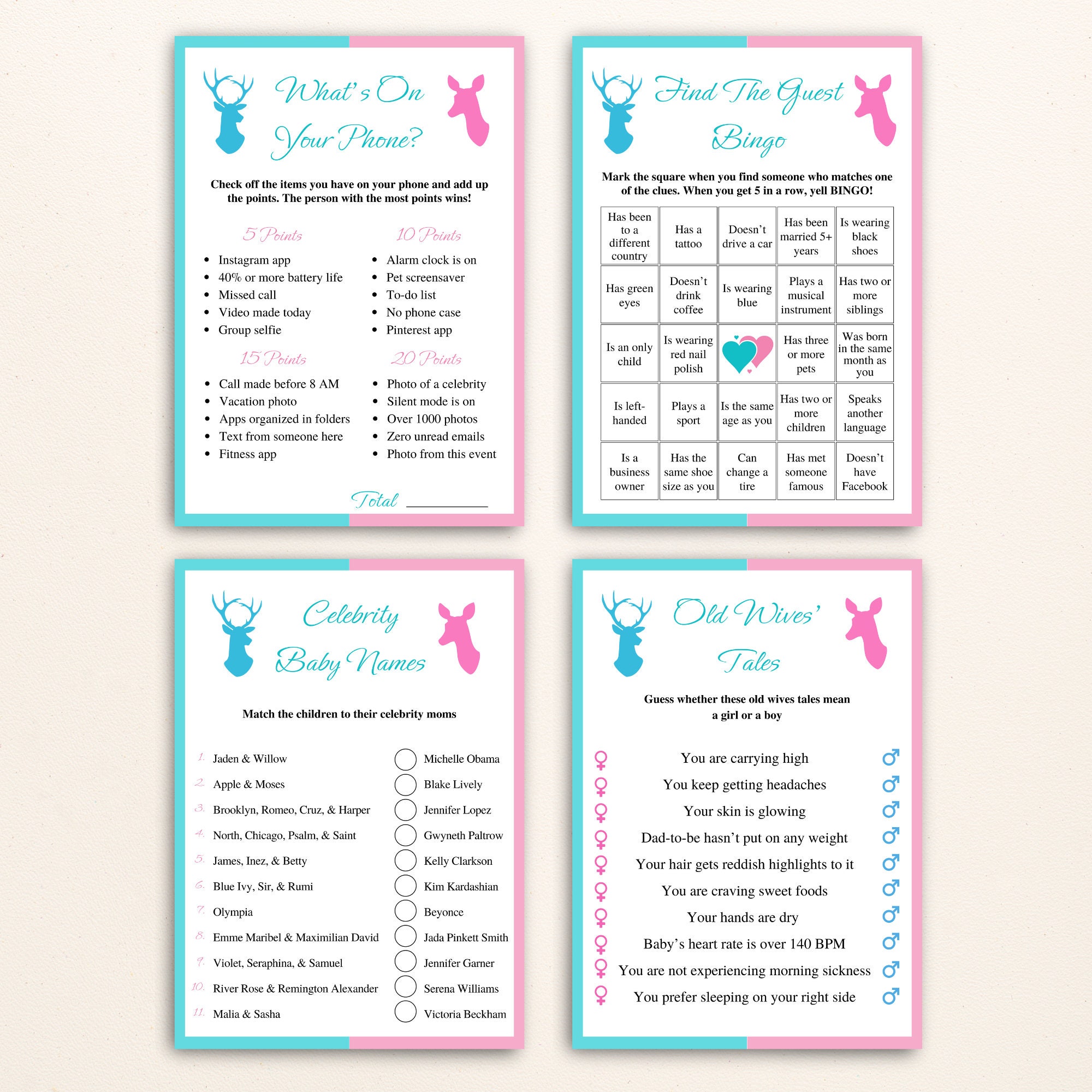 12 Printable Buck or Doe Gender Reveal Games Deer Gender Reveal Game ...