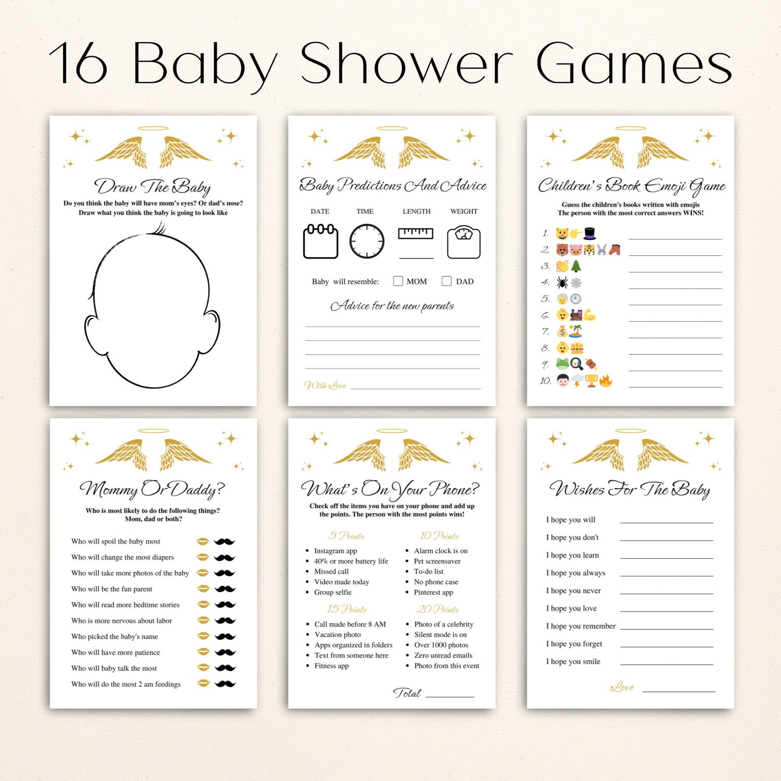 16 Printable Angel Baby Shower Games Heaven Sent Baby Shower Game ...