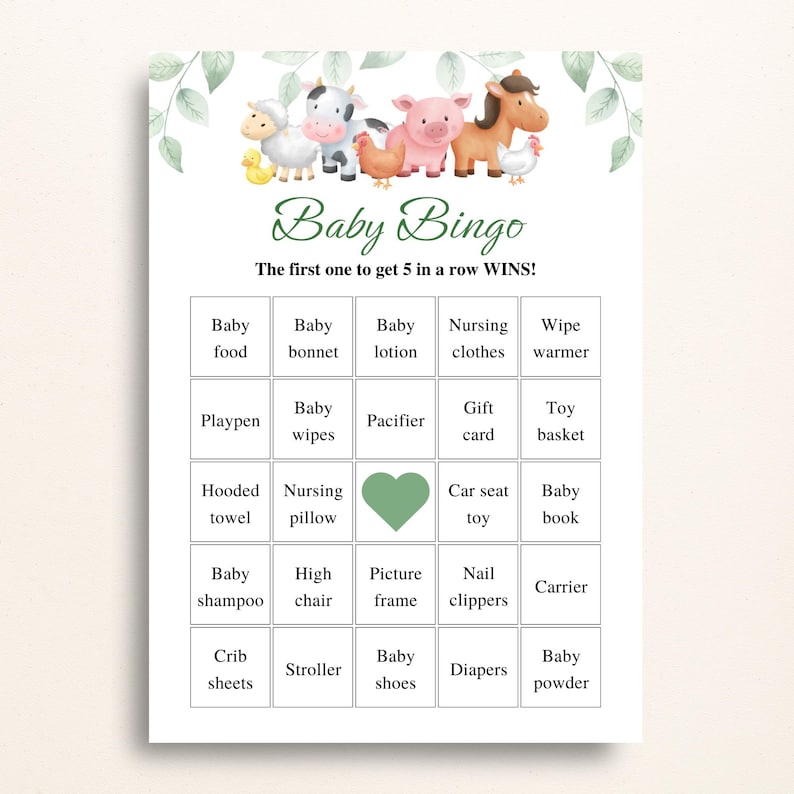 100 Printable Farm Baby Shower Bingo Cards, Prefilled Baby Shower Gift ...