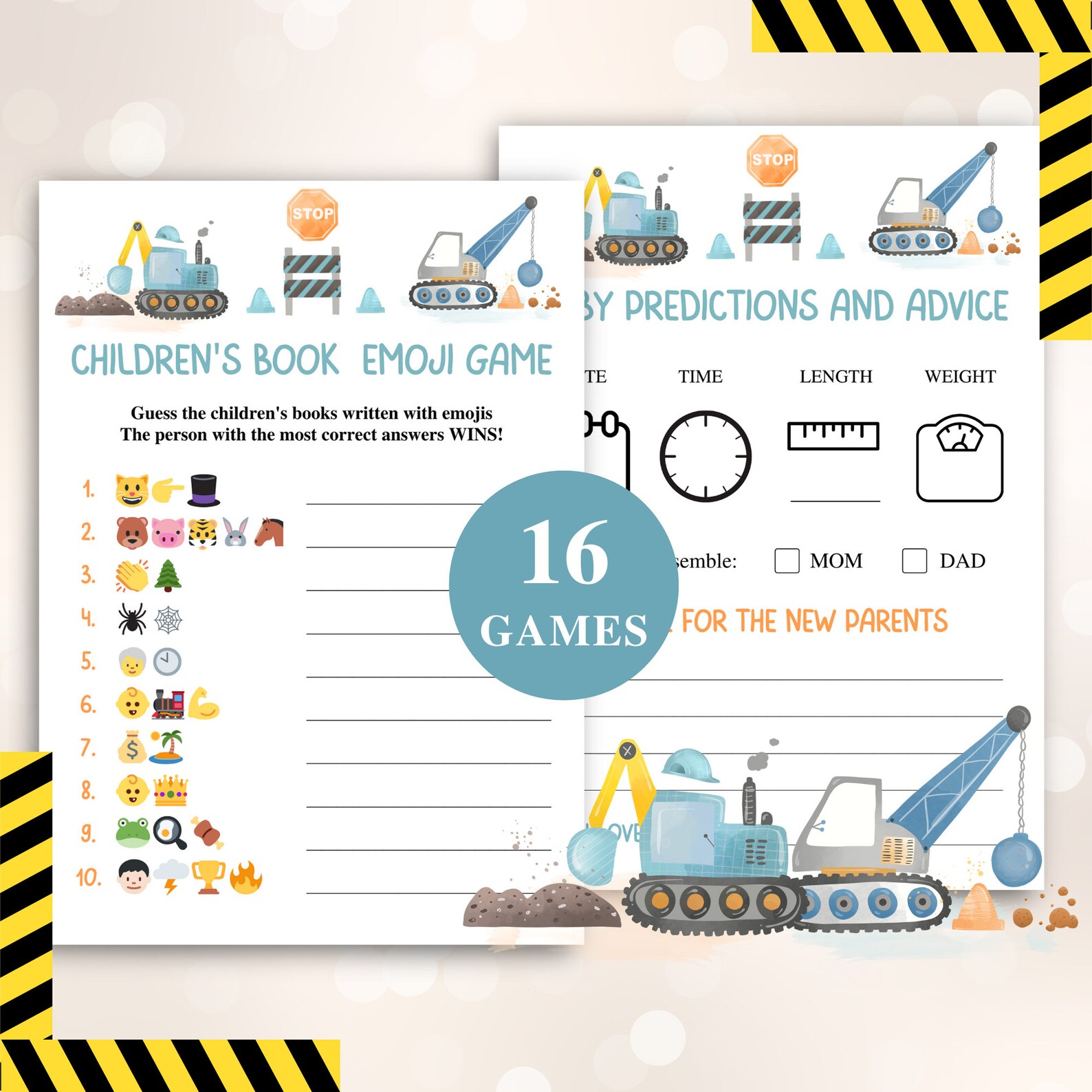 16 Printable Construction Baby Shower Games | Construction Theme Baby ...