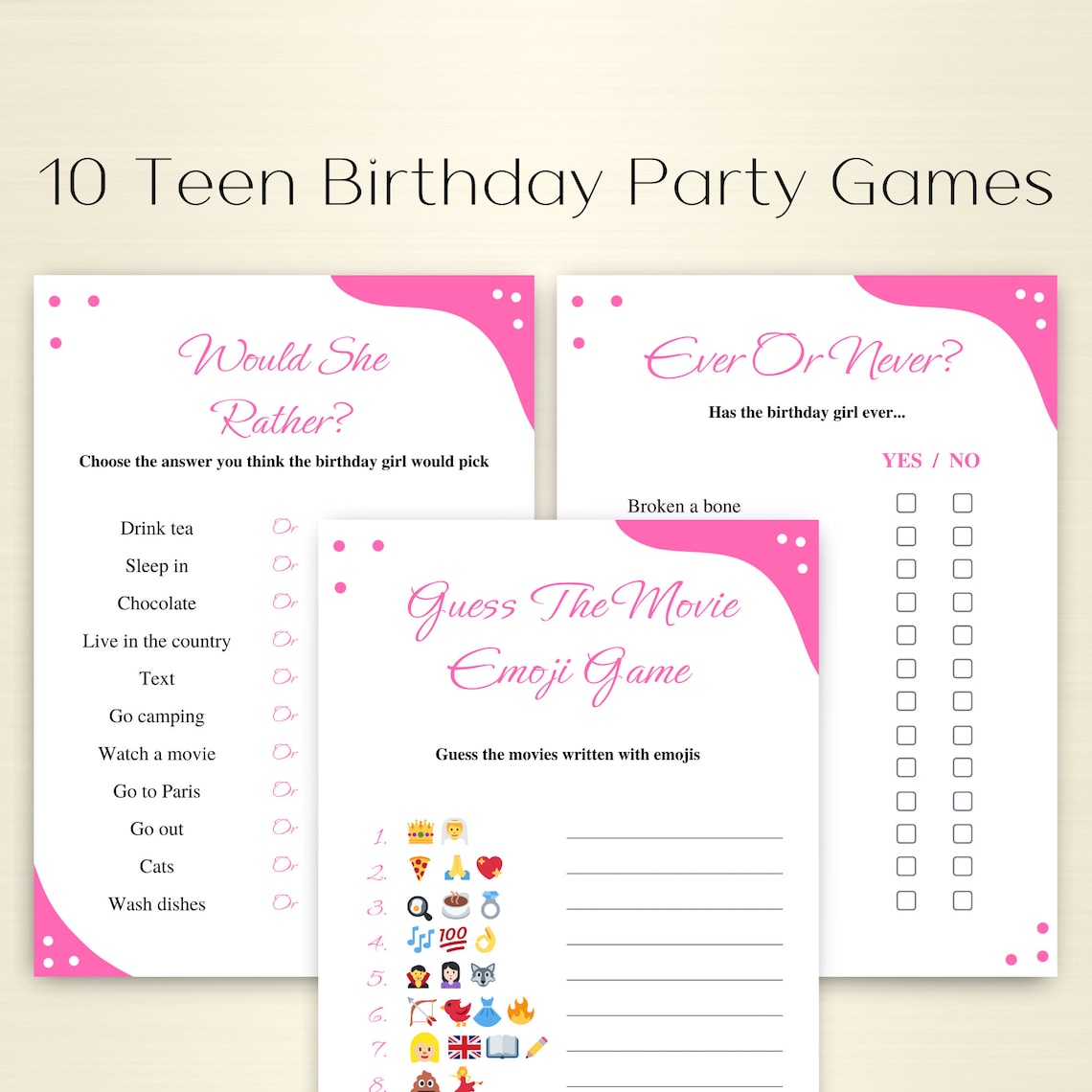 10 Printable Teen Birthday Party Games Sweet 16 Birthday Party Games ...