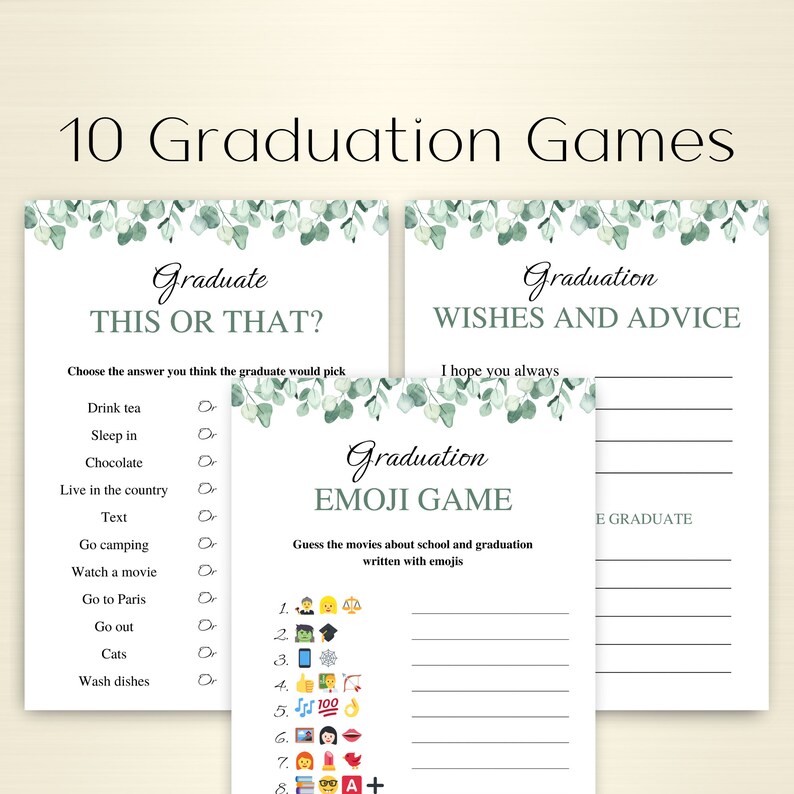 10 Printable Graduation Party Games, Fun Graduation Games, Eucalyptus ...