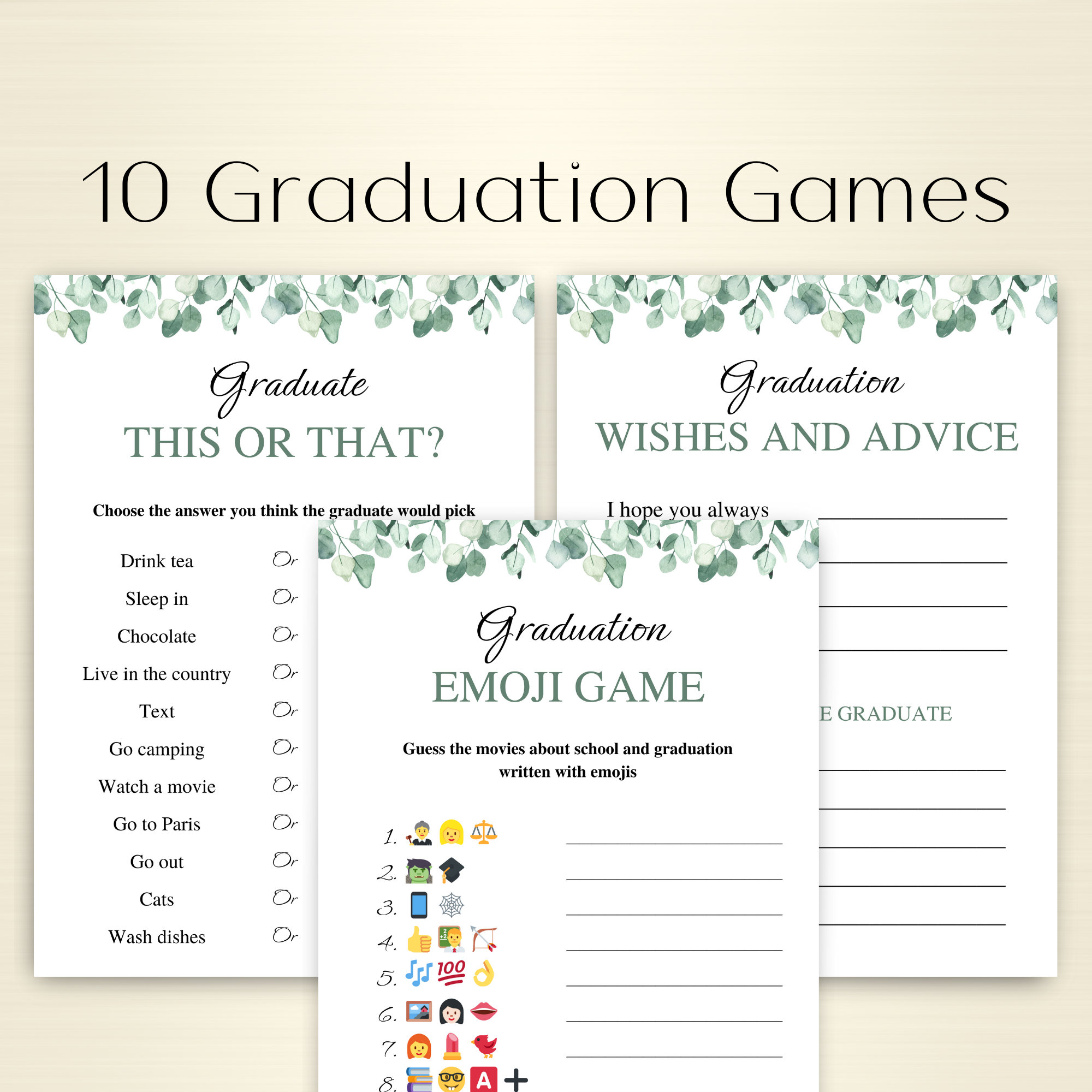 10 Printable Graduation Party Games, Fun Graduation Games, Eucalyptus ...