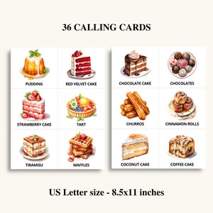 50 Printable Dessert Picture Bingo Cards: US Letter 8.5x11 DOWNLOAD - Etsy