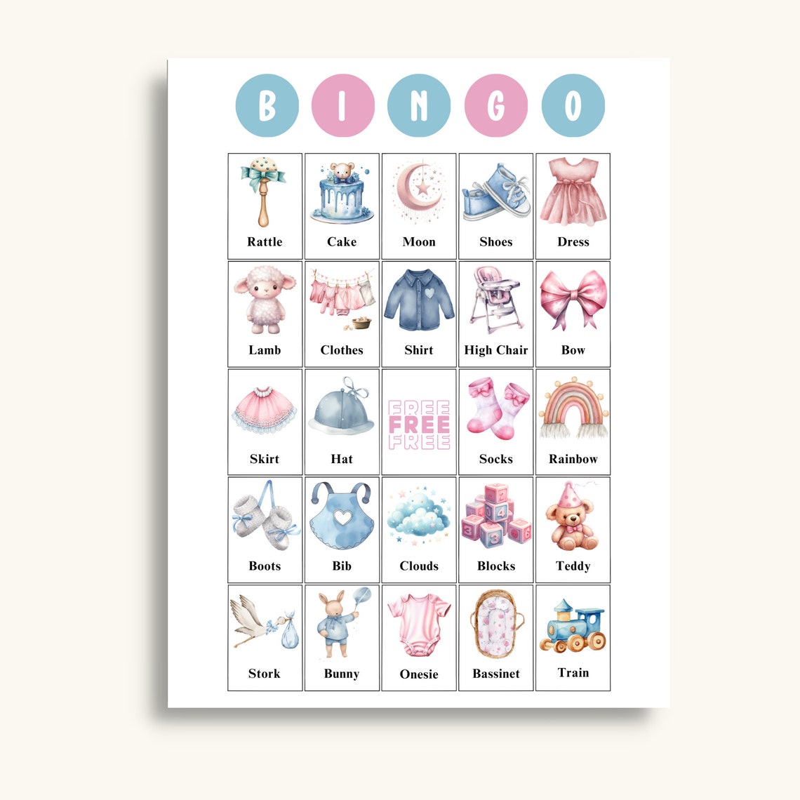 50 Printable Gender Reveal Bingo Cards, Pink and Blue Picture Bingo ...
