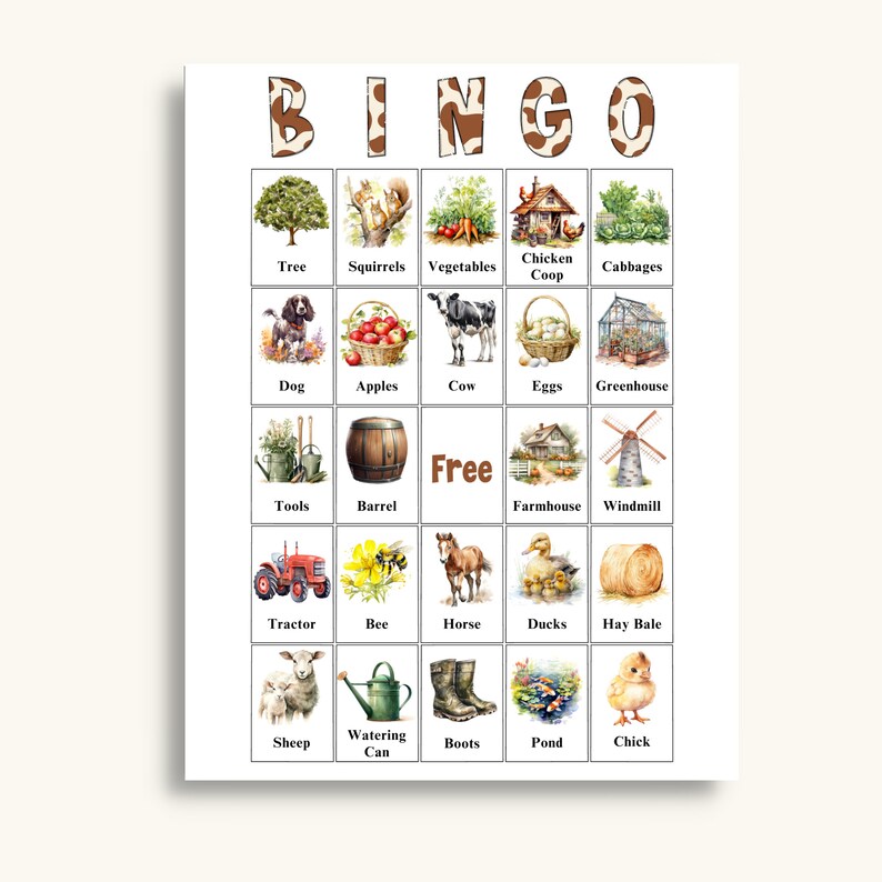 50 Printable Farm Bingo Cards Farm Themed Picture Bingo - Etsy