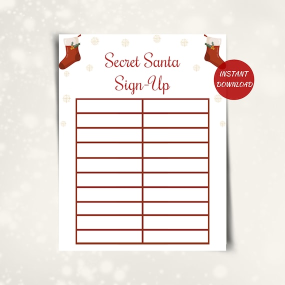 Printable Secret Santa Sign up Sheet Christmas Gift Exchange | Etsy