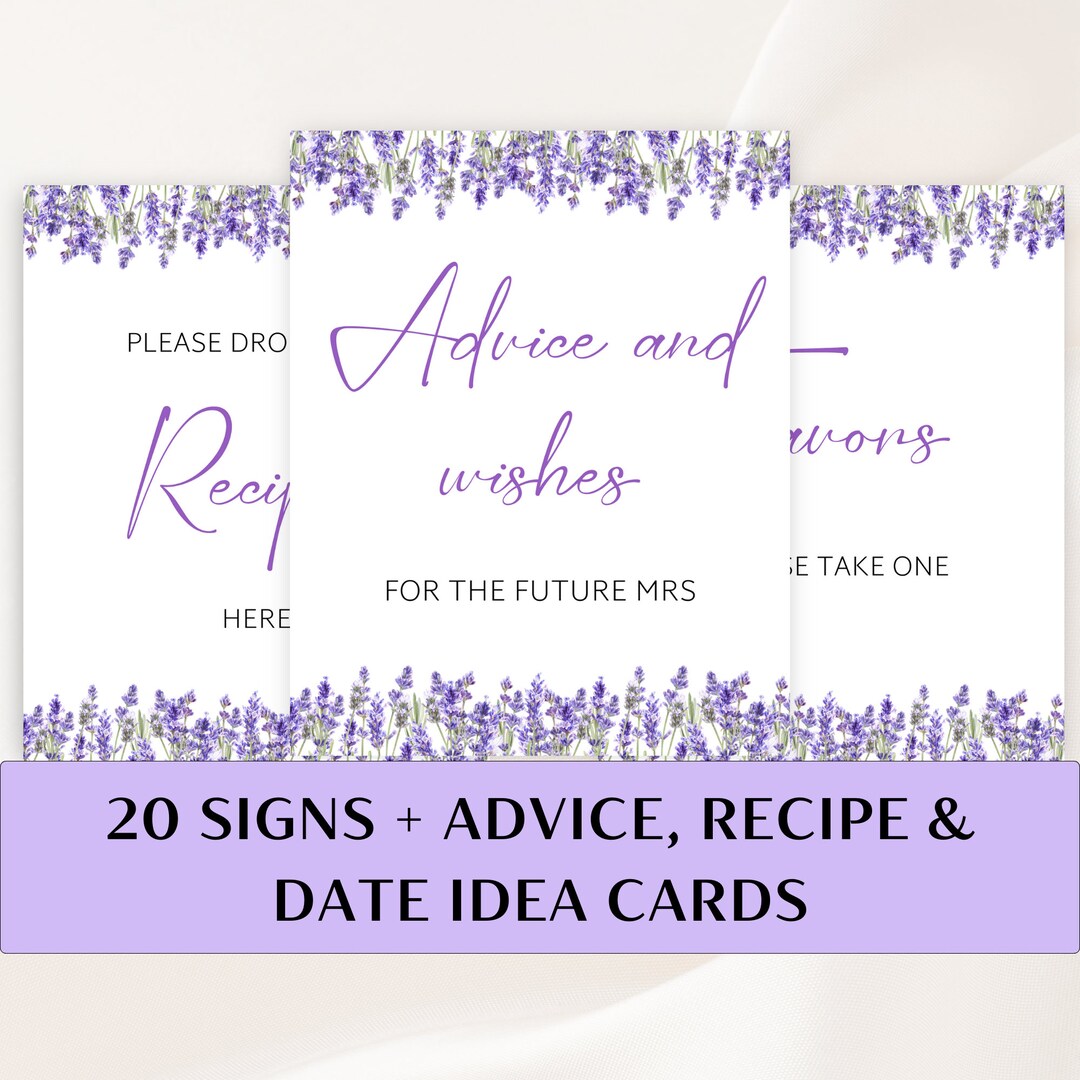 20 Printable Lavender Bridal Shower Signs 8x10 Bridal Shower Table ...