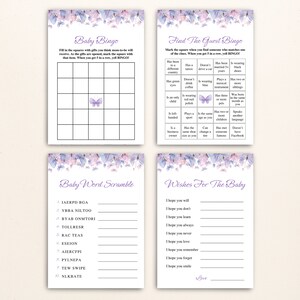 16 Printable Butterfly Baby Shower Games | Purple Butterfly Baby Shower ...
