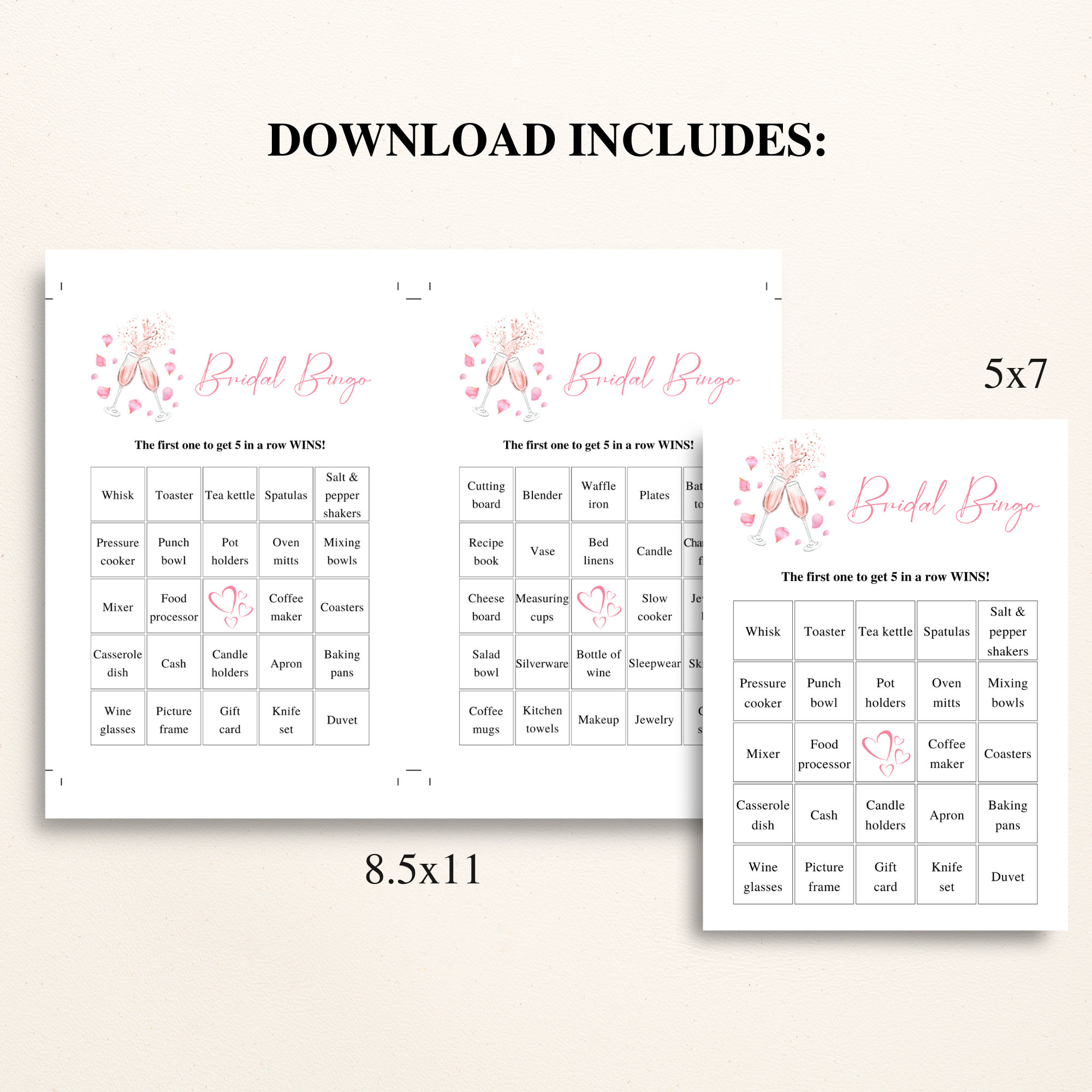 50 Printable Petals & Prosecco Bridal Shower Bingo Cards: Prefilled ...