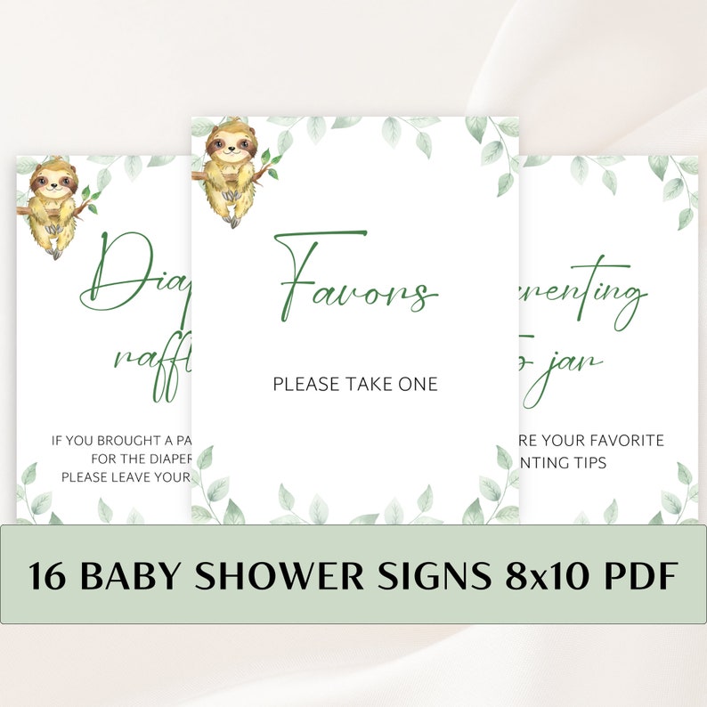 16 Printable Sloth Baby Shower Table Signs 8x10 Baby Shower - Etsy