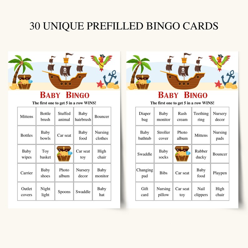 30 Printable Pirate Baby Shower Bingo Cards Ahoy Matey Baby - Etsy