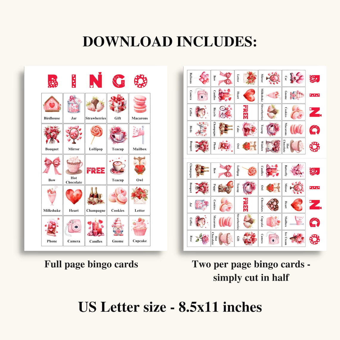 50 Printable Valentine's Day Bingo Cards Valentines Picture Bingo ...
