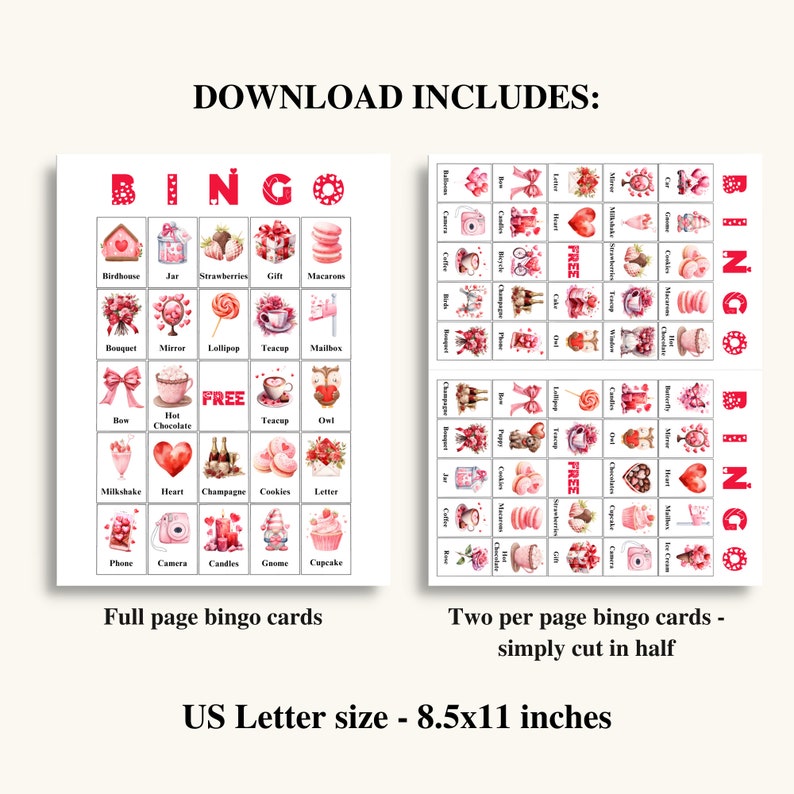 50 Printable Valentine's Day Bingo Cards | Valentines Picture Bingo ...