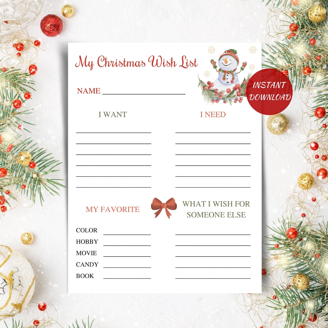 Printable Kids Christmas Wish List, Full Page Printable Christmas ...