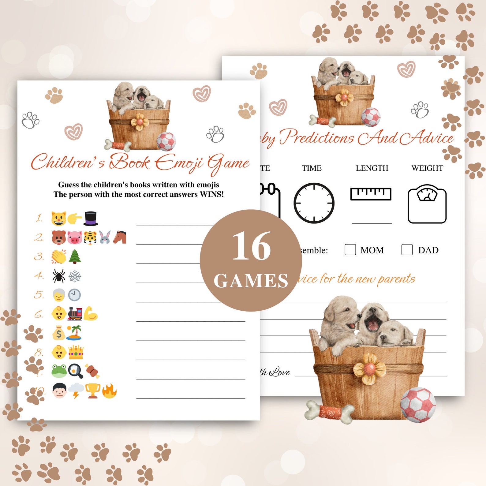 16 Printable Puppy Baby Shower Games Dog Themed Baby Shower Game Bundle ...