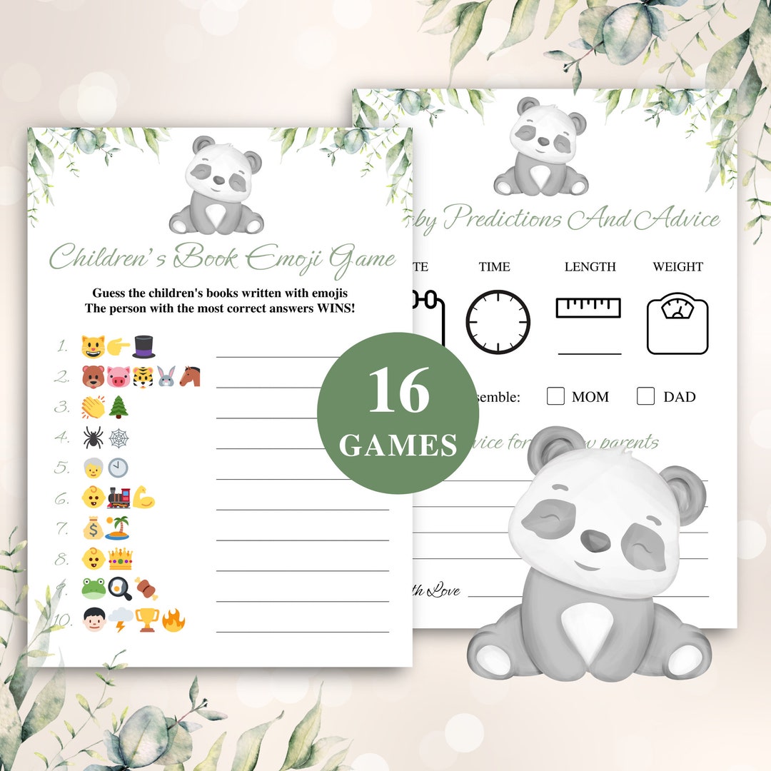 16 Printable Panda Baby Shower Games | Jungle Baby Shower Game Bundle ...