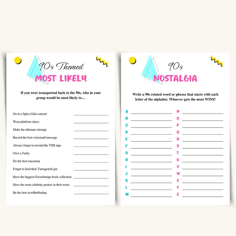 10 Printable 90s Themed Party Games 90s Party Game Bundle Etsy