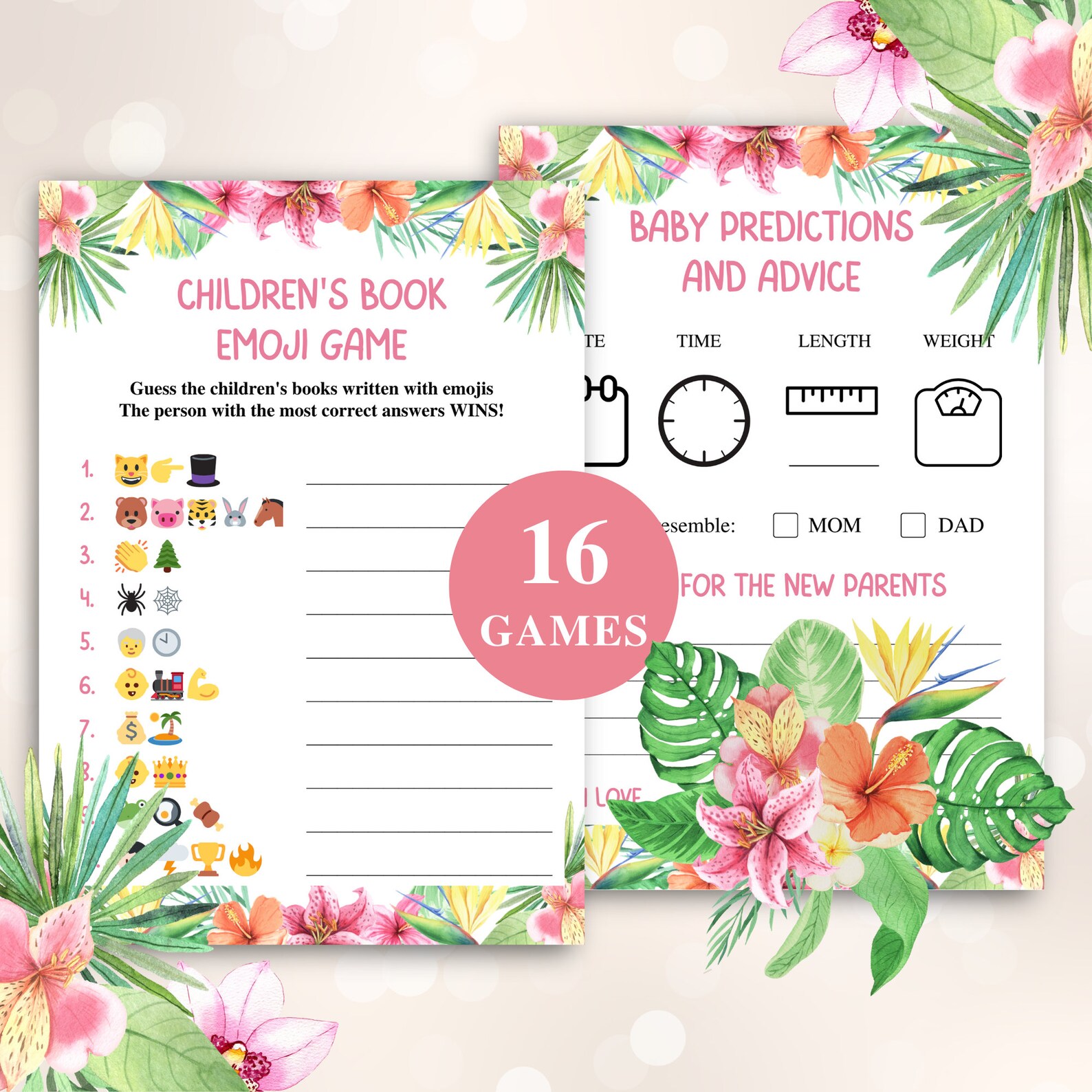 Printable Tropical Baby Shower Games, Luau Baby Shower Game Bundle ...