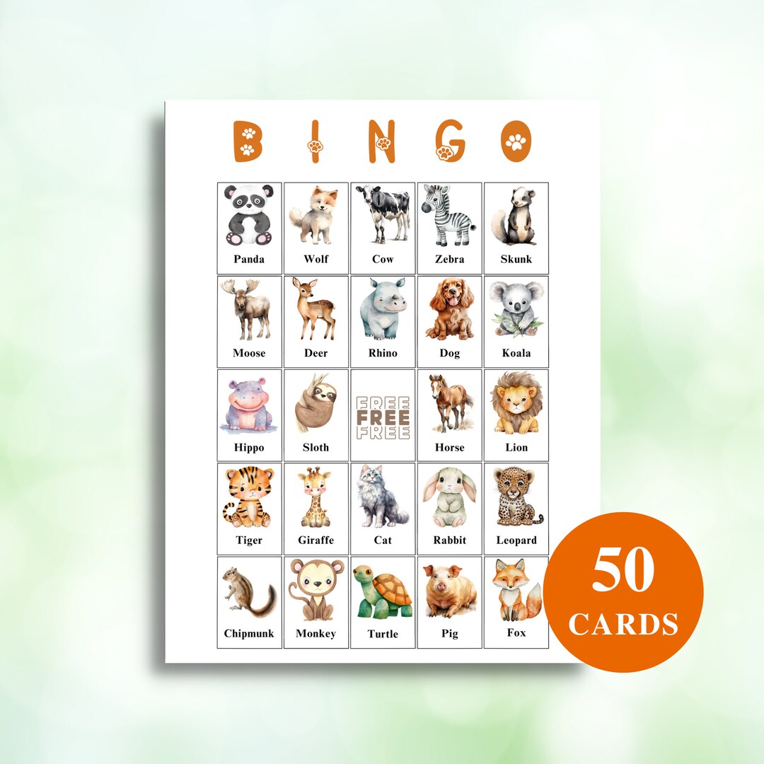 50 Printable Animal Bingo Cards | Animal Picture Bingo | Animal ...