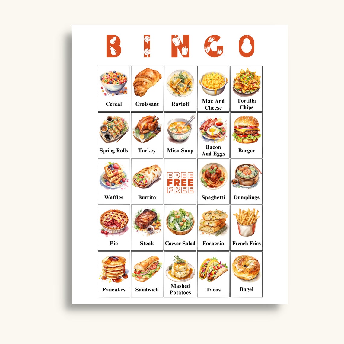 50 Printable Food Bingo Cards | Food Picture Bingo | Birthday Party ...