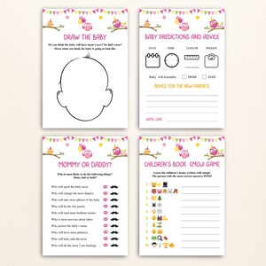 16 Printable Owl Baby Shower Games | Pink Owl Baby Shower Game Bundle ...