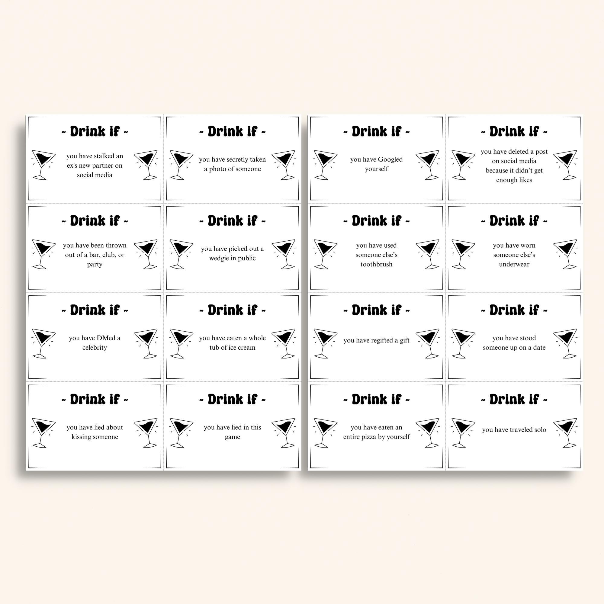 64 Printable Drinking Game Cards: Adult Party Games, US Letter & A4 ...