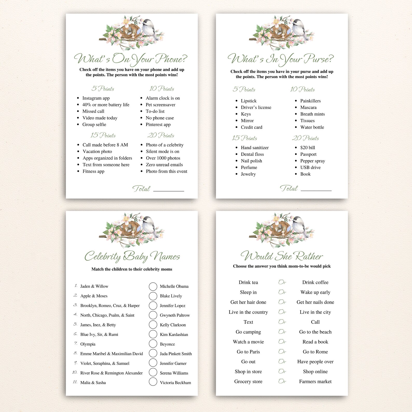 16 Printable Bird Baby Shower Games Little Birdie Baby Shower Game ...