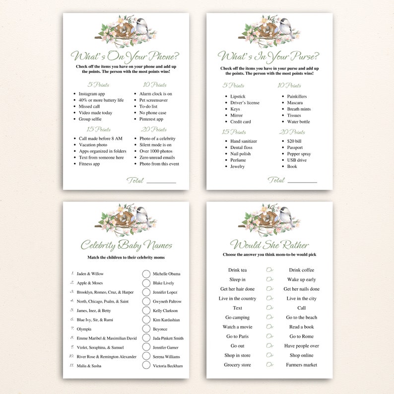 16 Printable Bird Baby Shower Games Little Birdie Baby Shower Game ...