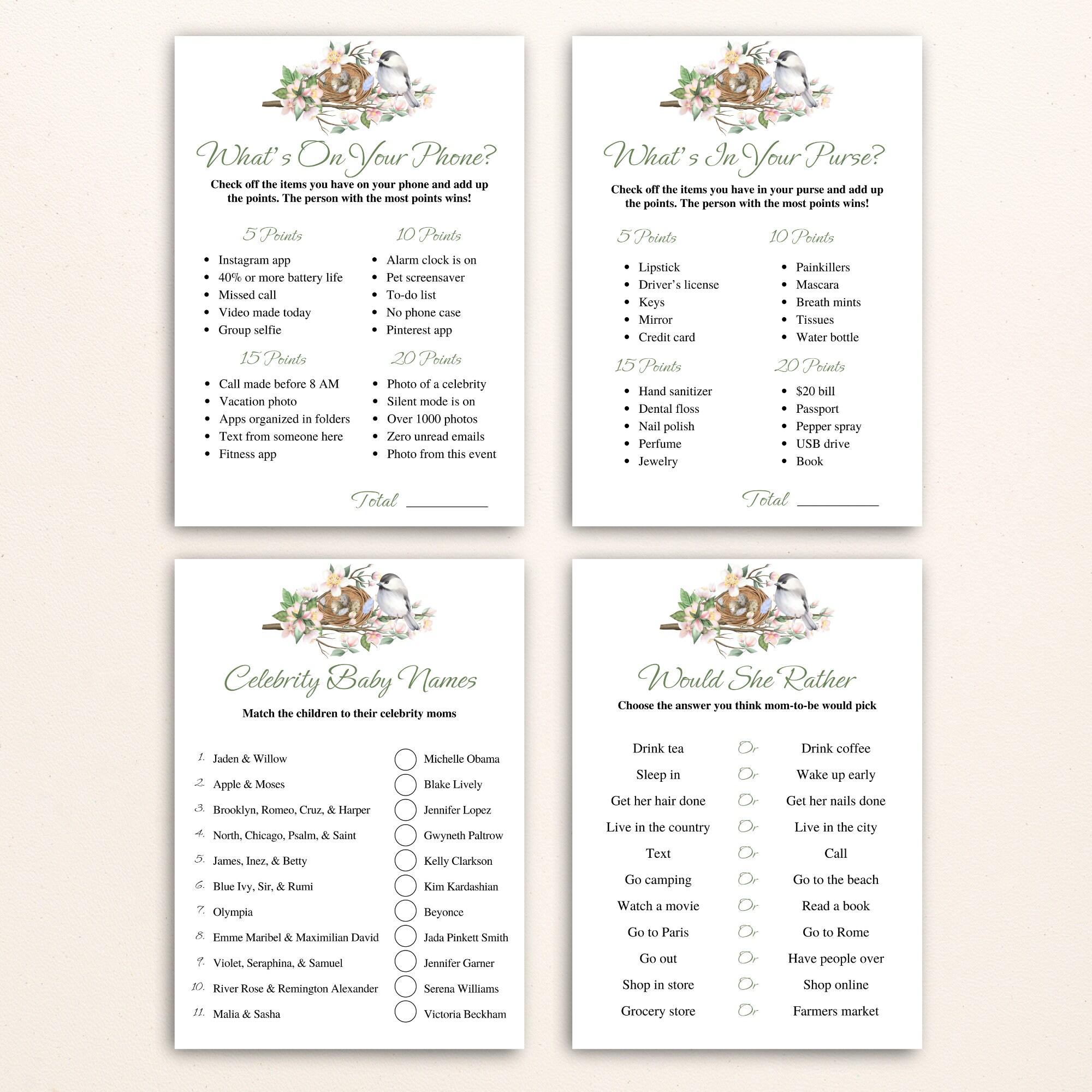 16 Printable Bird Baby Shower Games Little Birdie Baby Shower Game ...