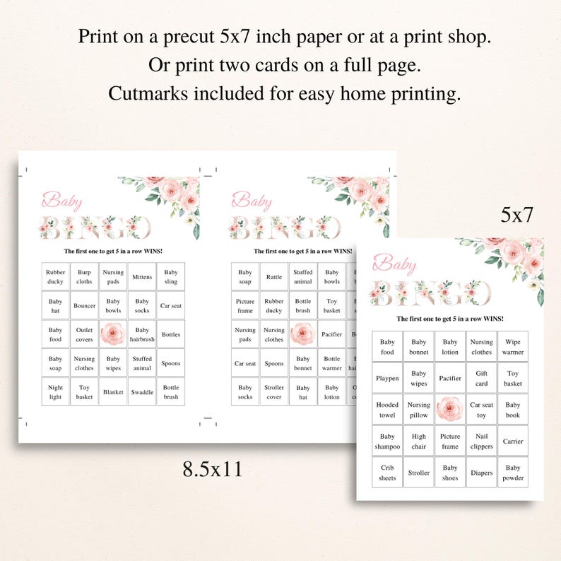 100 Printable Floral Baby Shower Bingo Cards, Prefilled Baby Shower ...