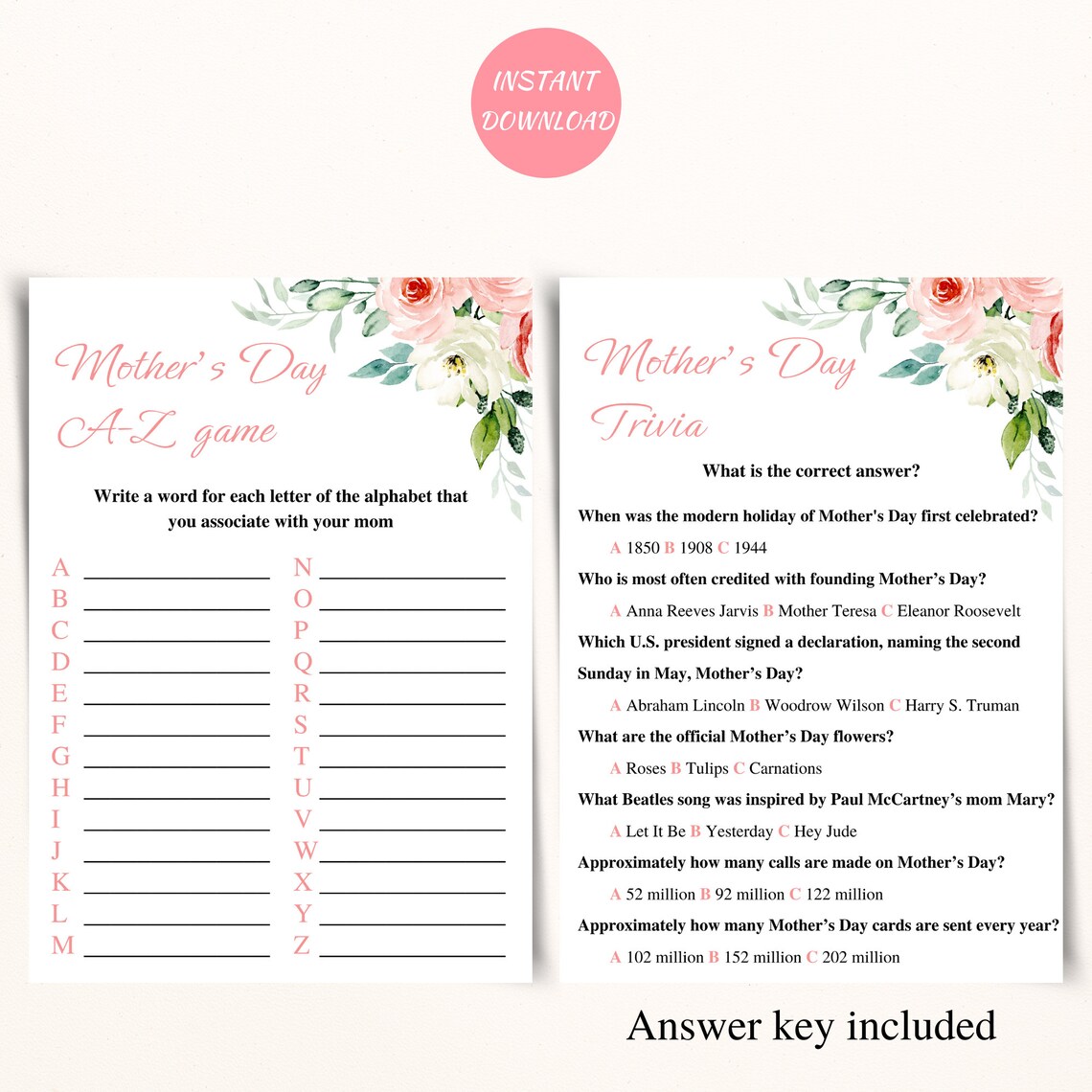 8 Printable Mothers Day Games Floral Mothers Day Game Bundle - Etsy