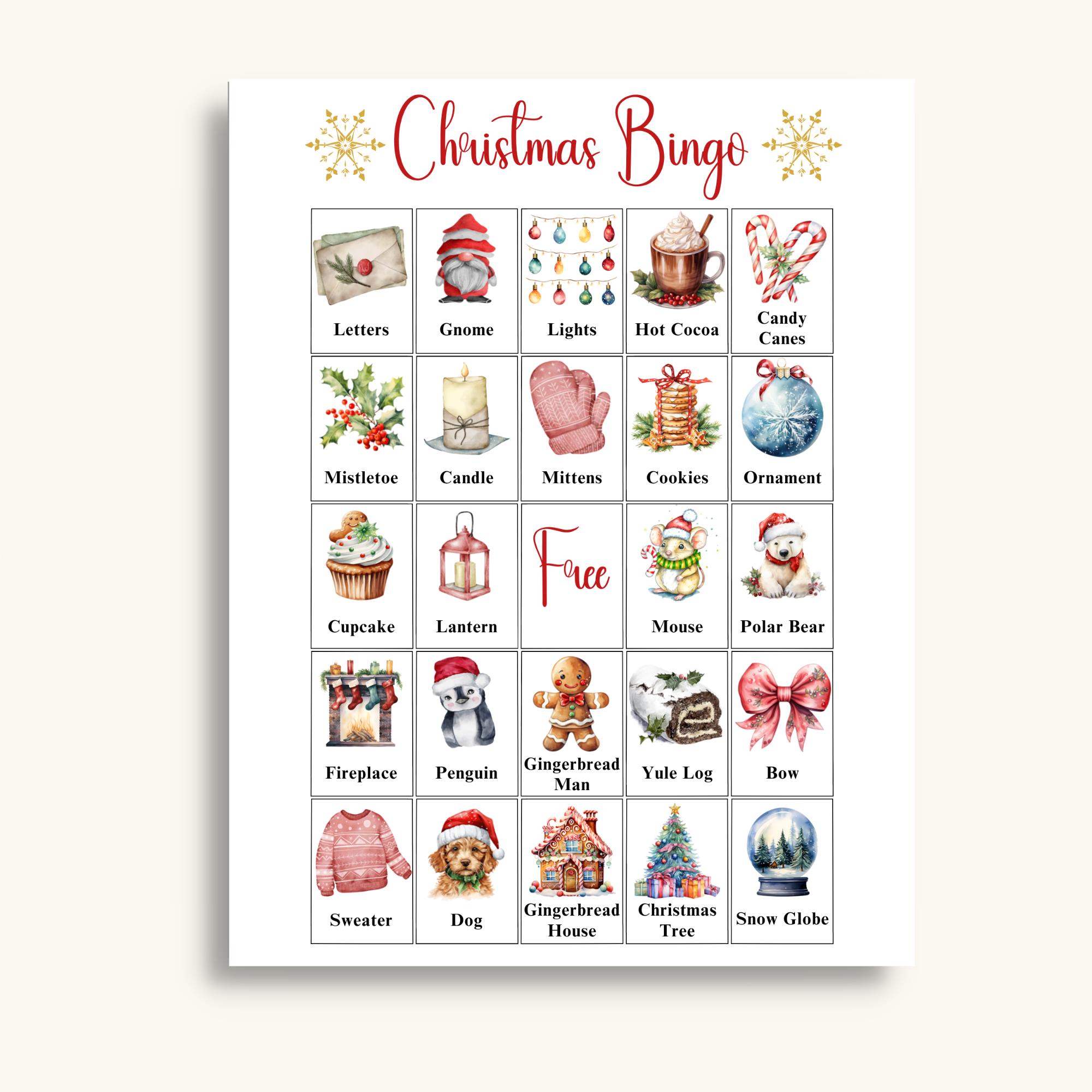 50 Printable Christmas Bingo Cards | Christmas Picture Bingo ...